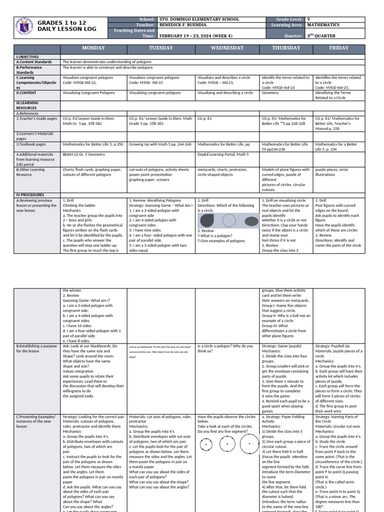 DLL - Mathematics 5 - Q3 - W4 | PDF