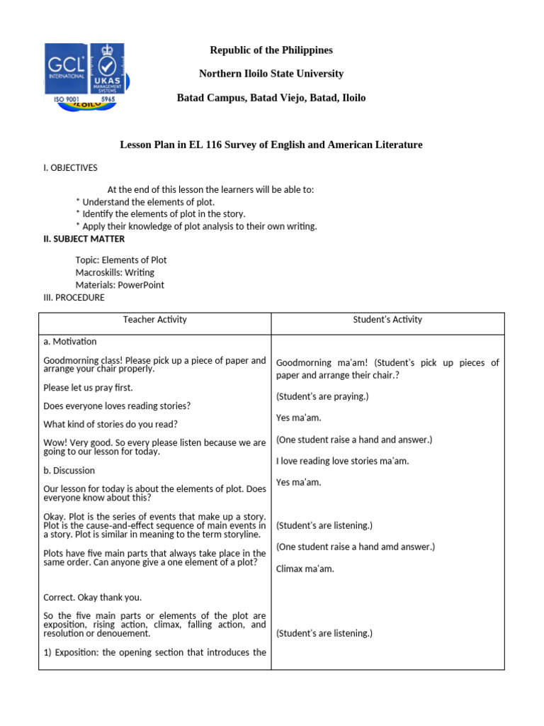 Elements of Plot Lesson plan-WPS Office | PDF | Plot (Narrative)