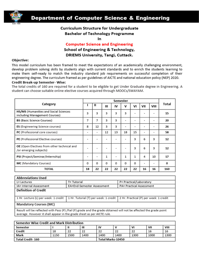 B.Tech Computer Science Curriculum Guide | PDF | Engineering | Science