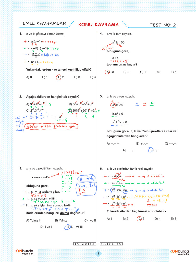 TYT MAT SB Temel Kavramlar Test 02 | PDF