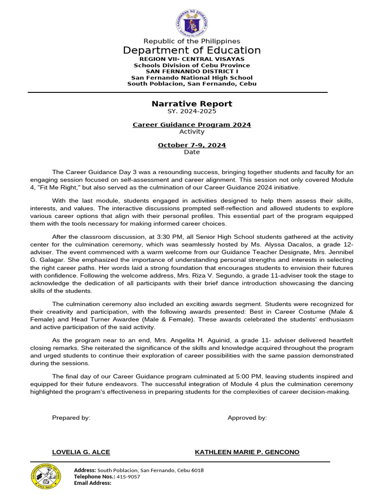 careerguidanceday3-narrative report | PDF | Cognition | Behavior Modification