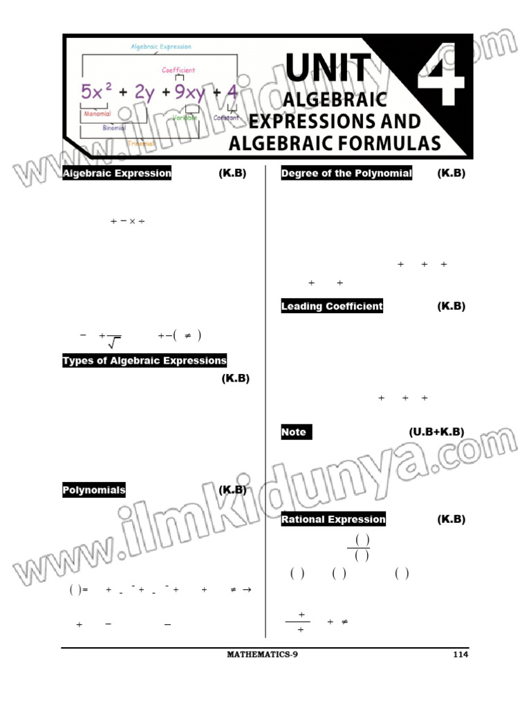 9th Class Chaper 4 PDF Maths Notes | PDF | Polynomial | Rational Number