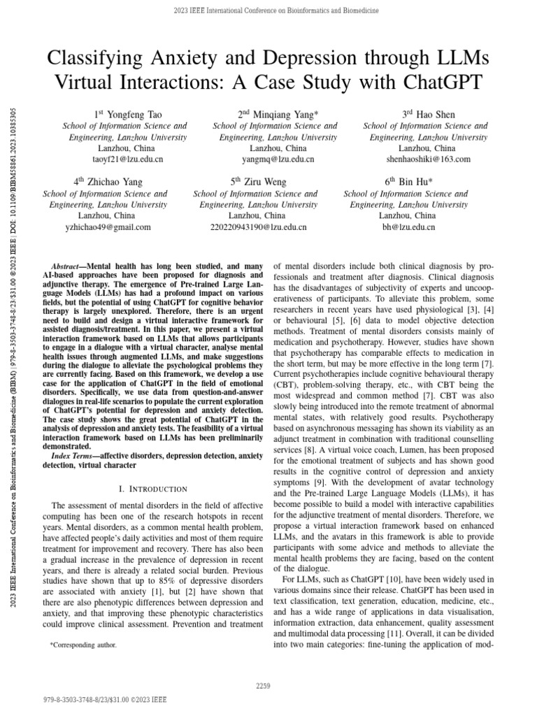Classifying Anxiety and Depression Through LLMs Virtual Interactions A ...