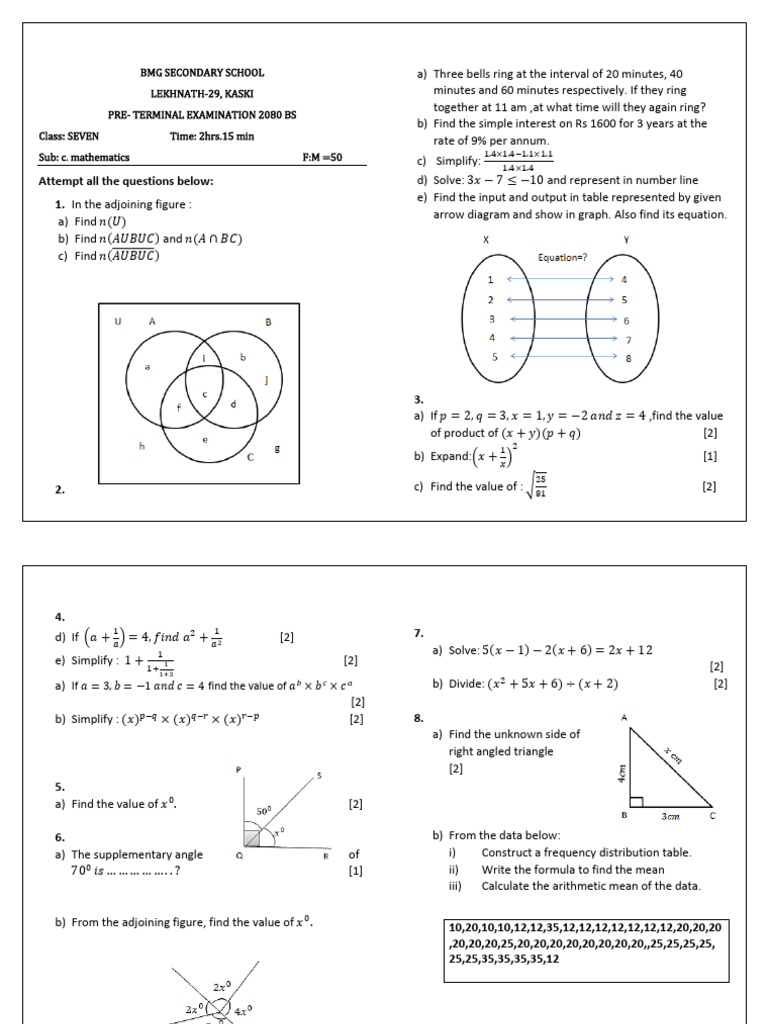 Practice Set 7 Maths | PDF | Mean | Mathematics