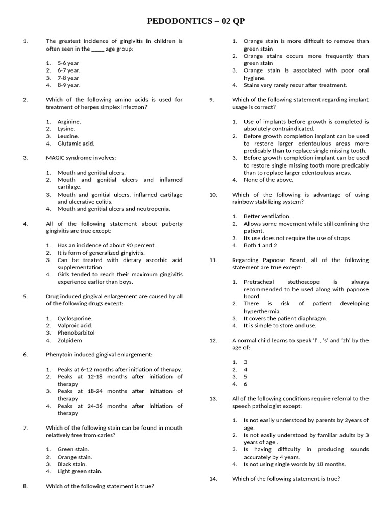 PEDO 02 QP | PDF | Haemophilia | Medical Specialties