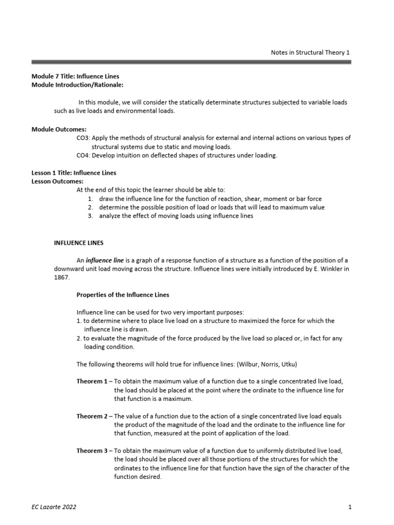 Module 7 Influence Lines | PDF | Function (Mathematics) | Beam (Structure)