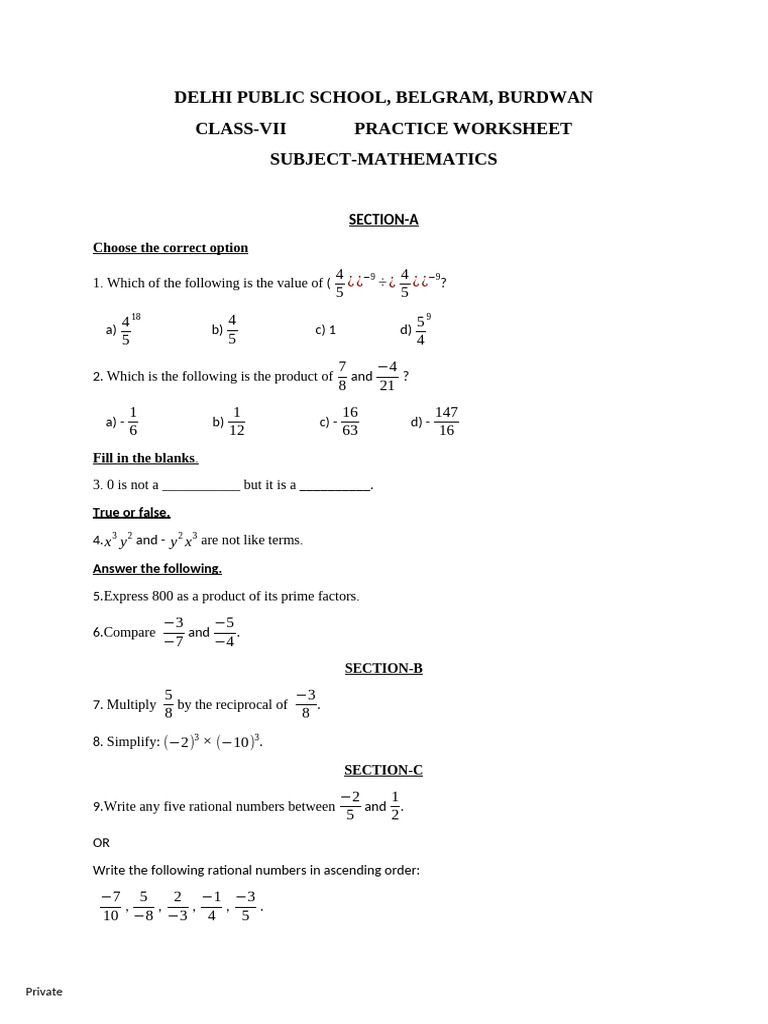 Grade 7 Math Practice Worksheet | PDF | Mathematics | Arithmetic
