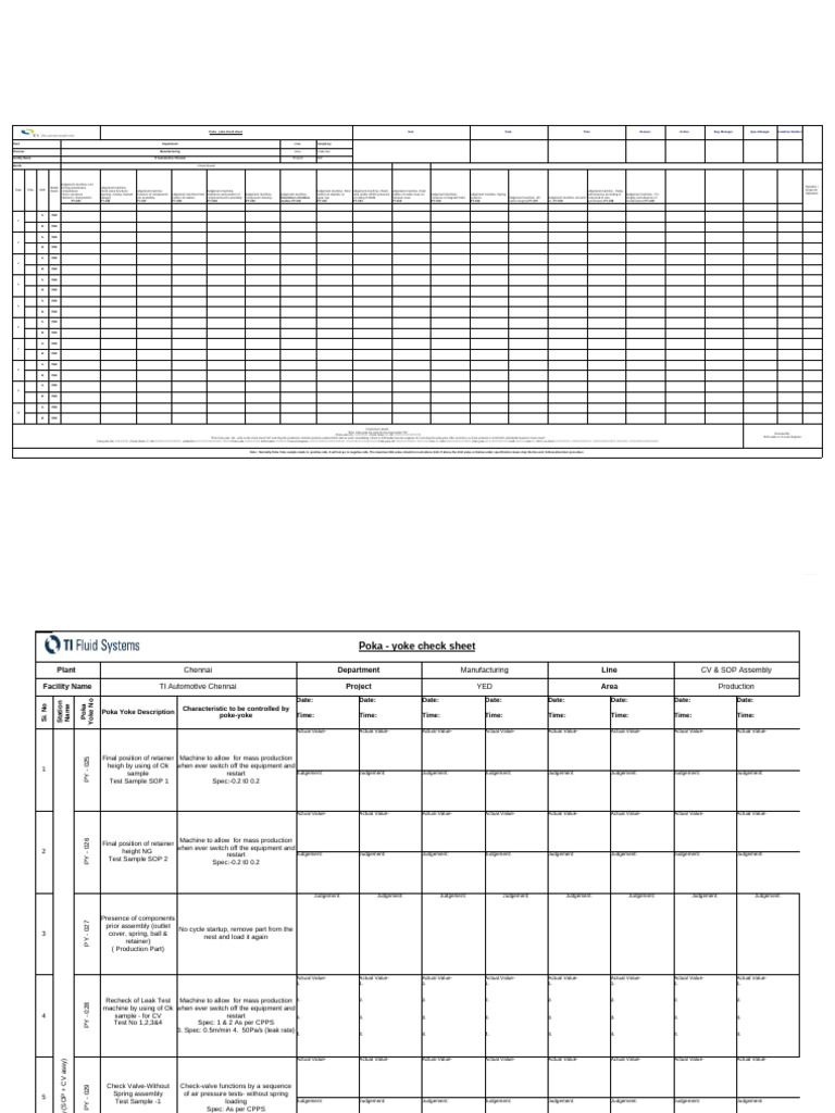 Poka Yoke Check Sheet for Manufacturing | PDF | Mechanical Engineering