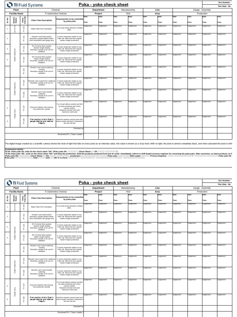 4.gauge Line - Poka Yoke - Daily Check Sheet 15 06 24 | PDF | Film And ...