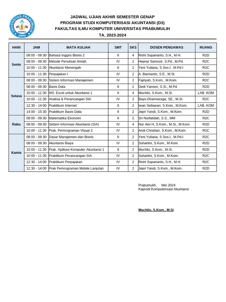 Jadwal UAS Genap 2023-2024 KA | PDF