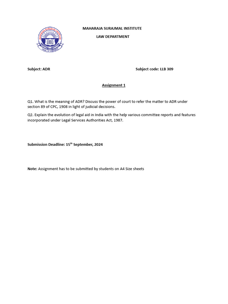 ADR Assignment 1 | PDF | Law | Technology & Engineering