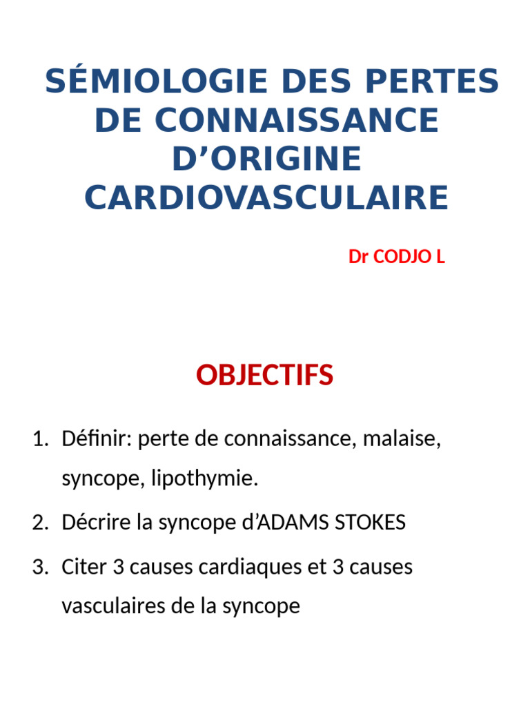 Sémiologie Des Pertes de Connaissance en Cardiologie | PDF ...