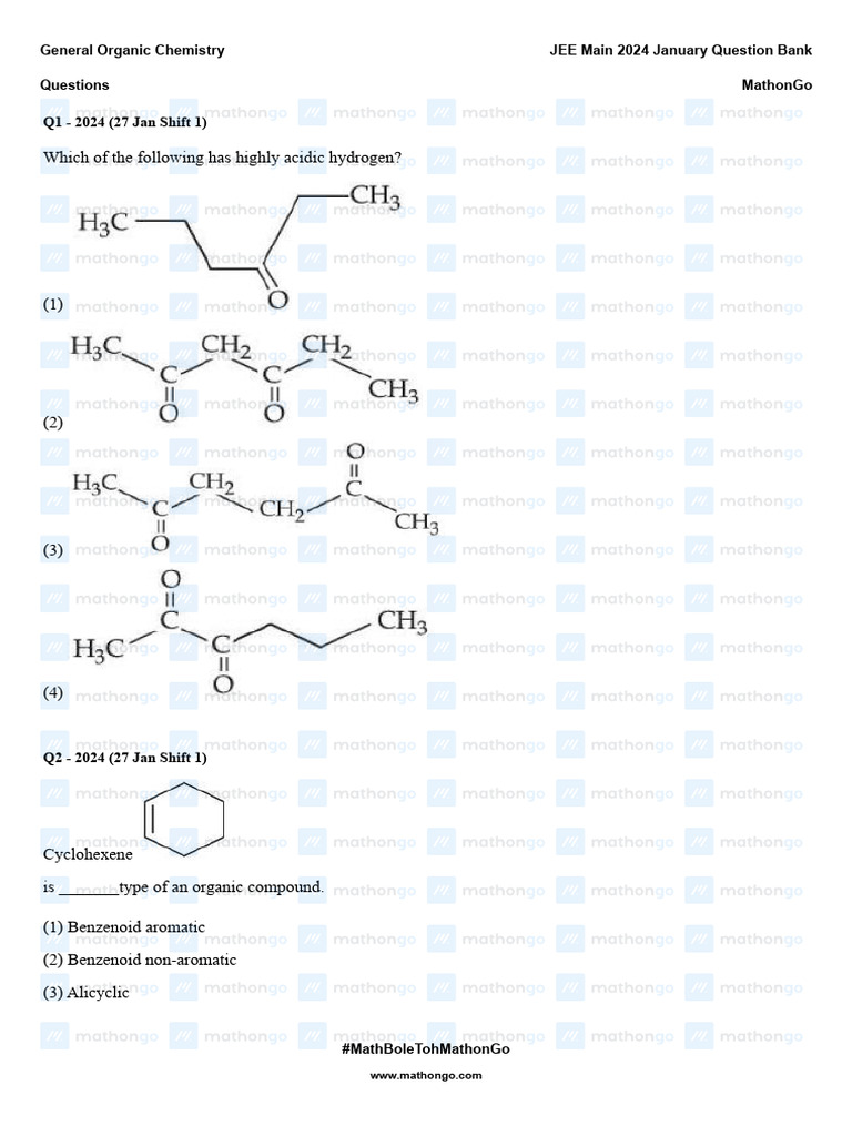 JEE Main 2024 Organic Chemistry Questions | PDF | Organic Chemistry ...