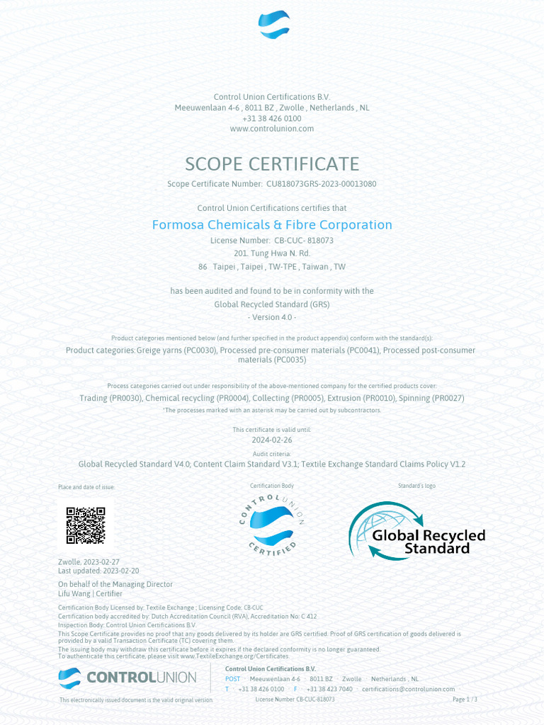 GRS - Scope - Certificate - 2023-02-20 08 - 03 - 33 UTC | PDF | Yarn ...