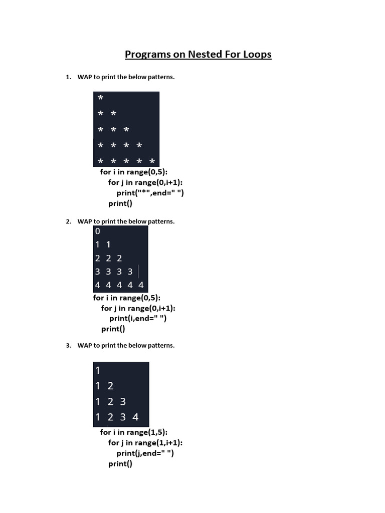 CS - Class 11 - Worksheet Nested For Loop | PDF | Teaching Methods & Materials | Computers