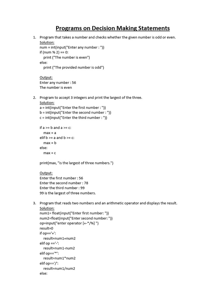 Class 11 - CS - Programs On Ifelse | PDF | Computer Programming | Computing