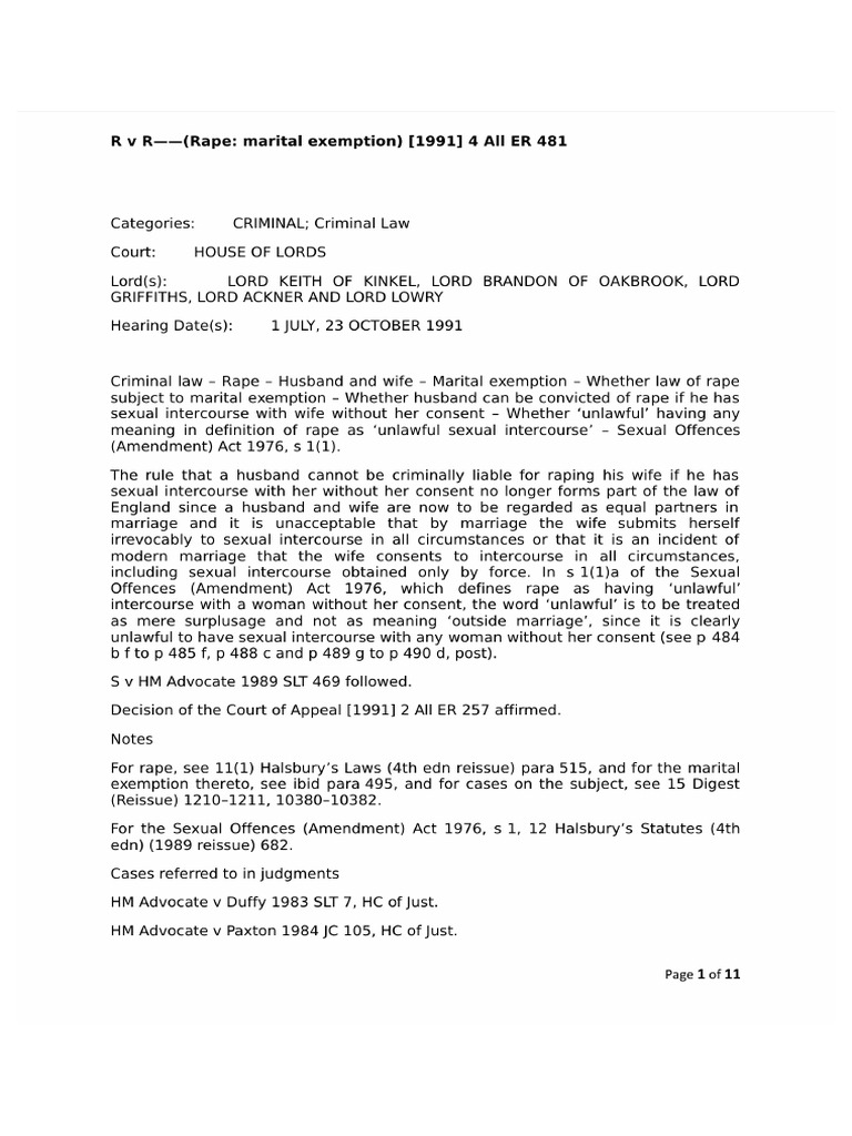 R V R (1991) All ER 481 | PDF