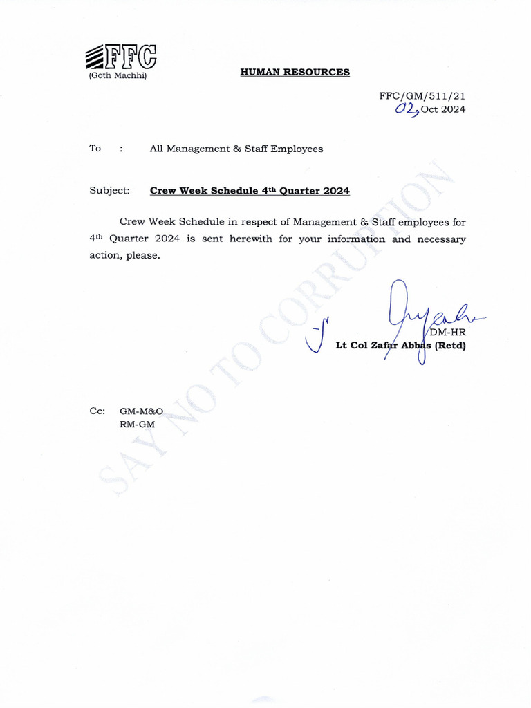 Crew Week Schedule 4th Quarter 2024 | PDF