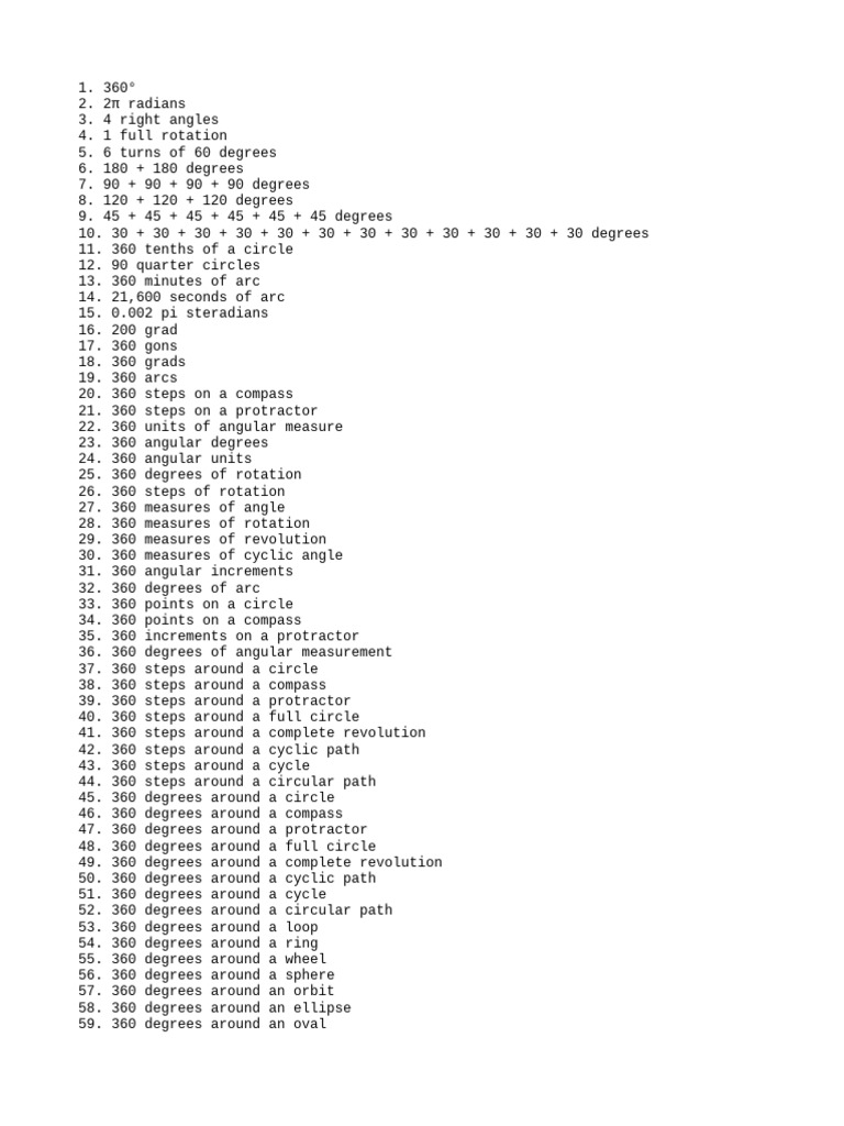 360 Degrees Other Names | PDF | Angle | Circle