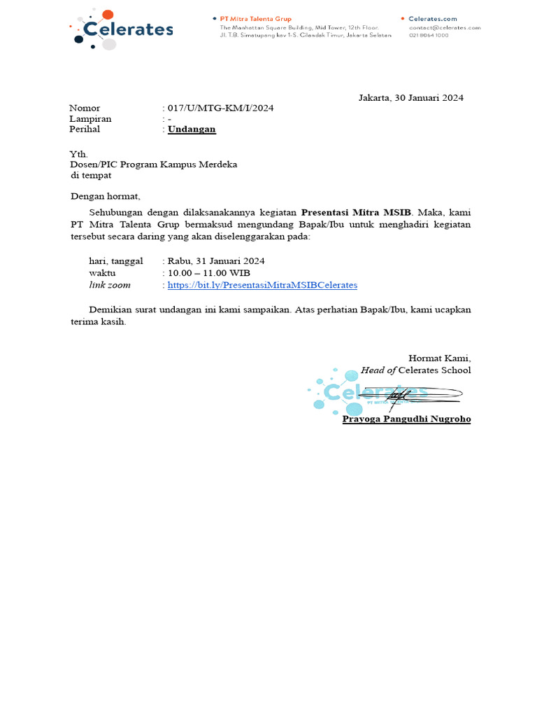 Undangan Presentasi Mitra MSIB | PDF