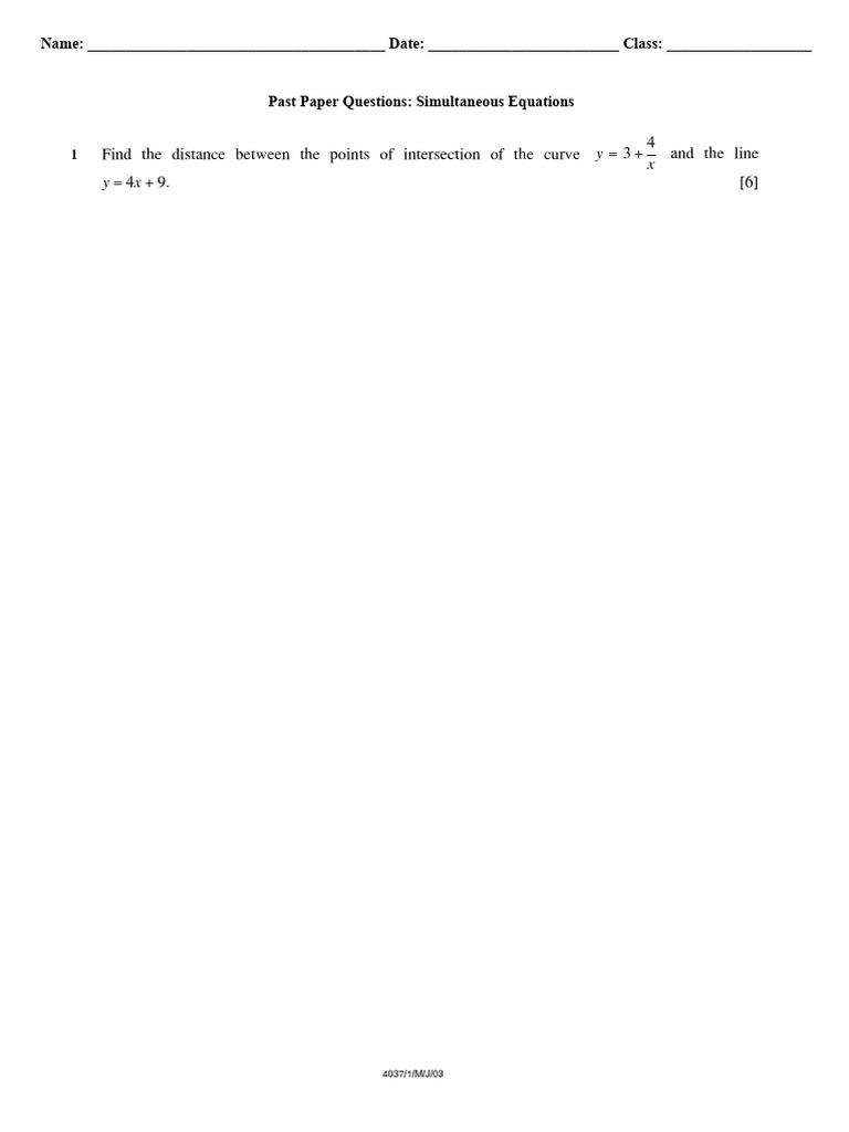 Simultaneous Equations Past Paper Questions | PDF | Line (Geometry ...