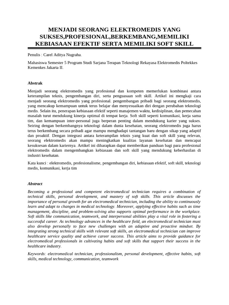 Kunci Sukses Menjadi Elektromedis Profesional | PDF | Karier & Perkembangan