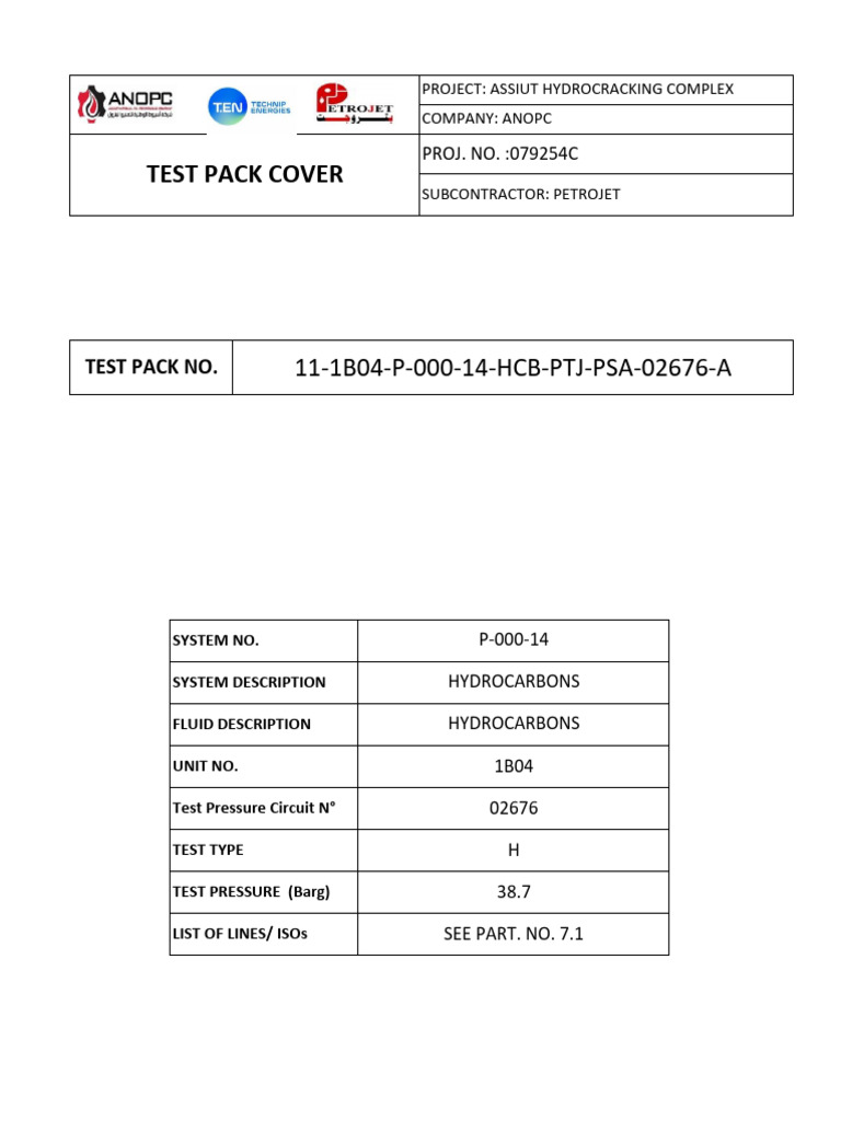 Assiut Hydrocracking Test Pack 11-1B04 | PDF | Steel | Materials
