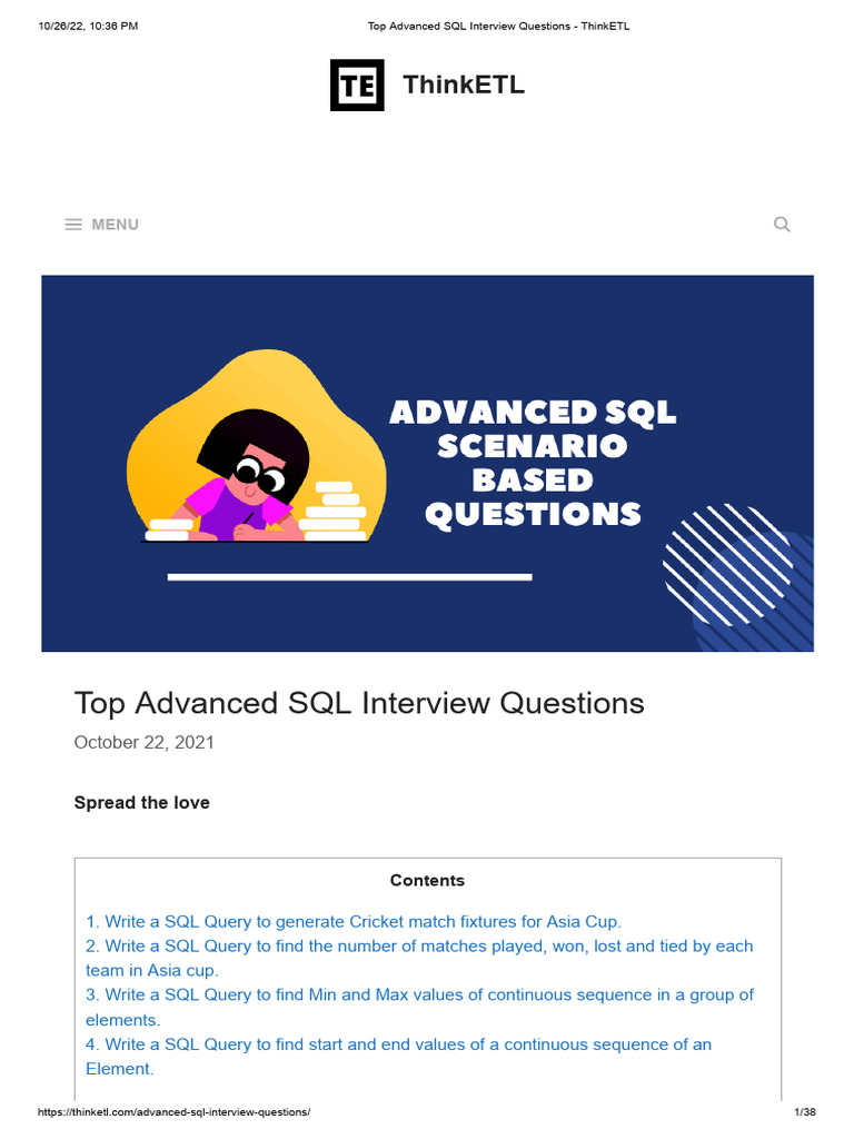 Top Advanced SQL Interview Questions - ThinkETL | PDF | Exchange Rate | Sql