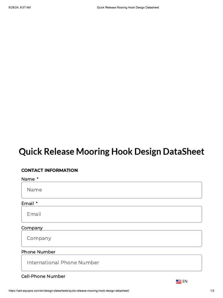 Quick Release Mooring Hook Design Datasheet | PDF