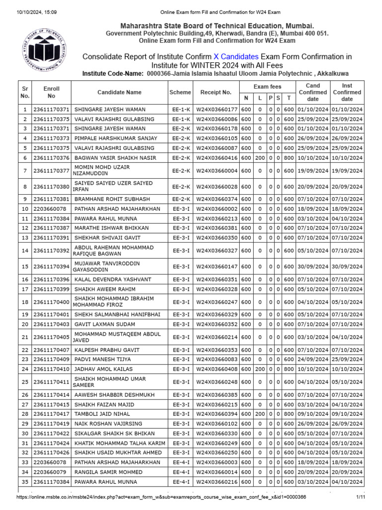 form Fill and Confirmation for W24 Exam | PDF