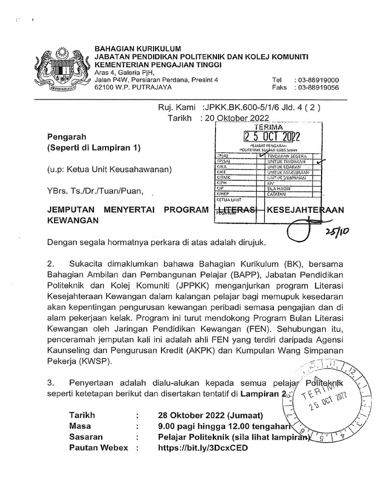 Jemputan Menyertai Program Literasi Kesejahteraan Kewangan | PDF