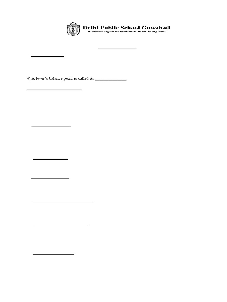 Simple Machines Worksheet for Class 5 | PDF