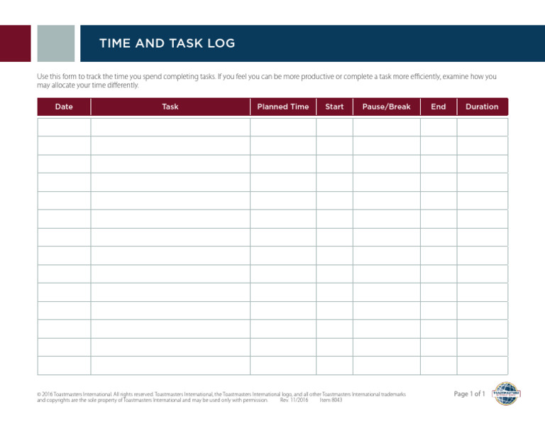 8043 Time and Task Log | PDF | Career & Growth