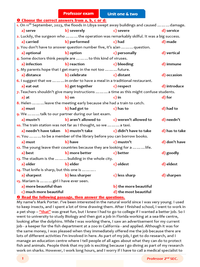 unit one and two professor 2nd SEC. 2024 (darsenglizy.com موقع درس ...