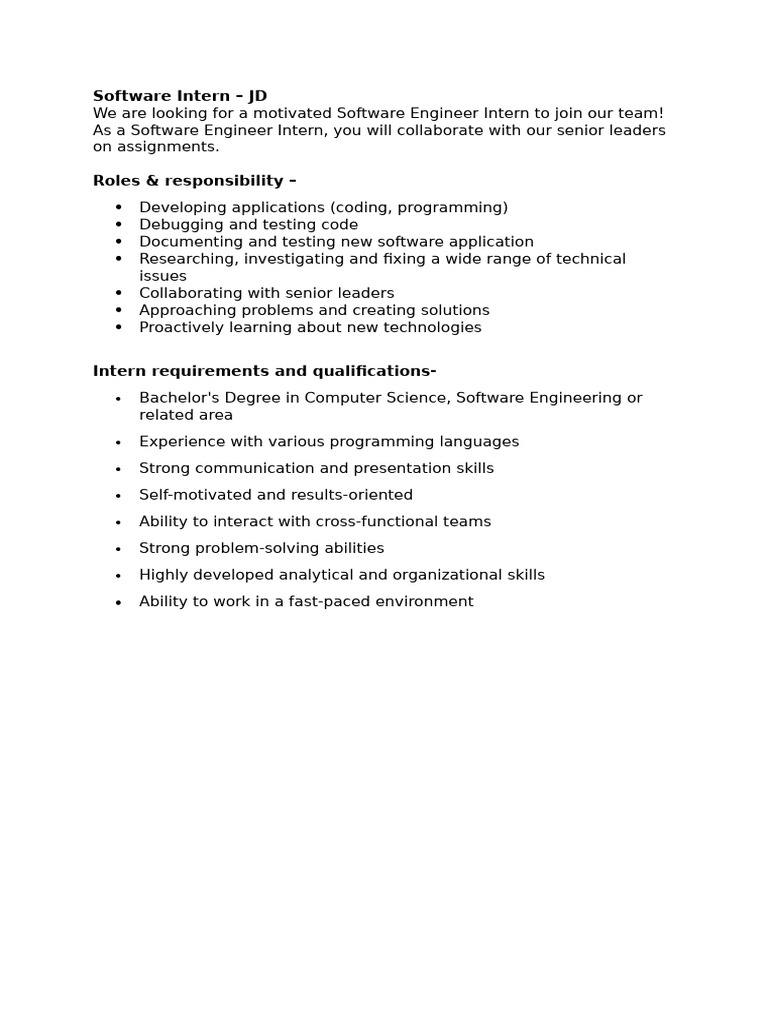 Software Internship JD | PDF | Computers