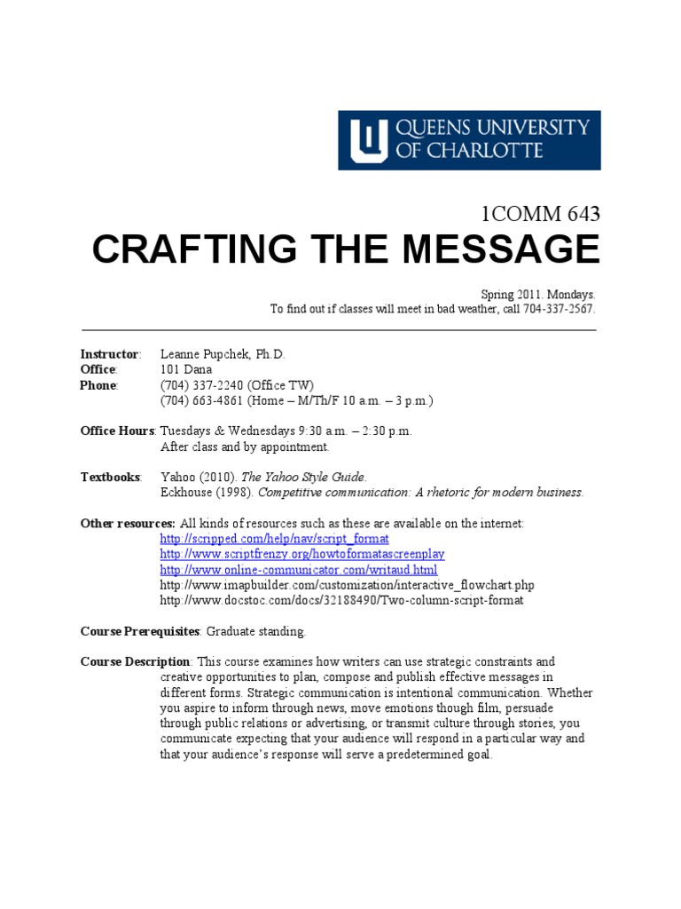 Crafting The Message Syllabus | PDF | Operating System | American ...