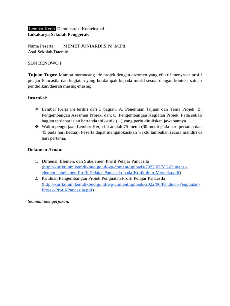 Lembar Kerja Demonstrasi Kontekstual - Merancang Projek | PDF