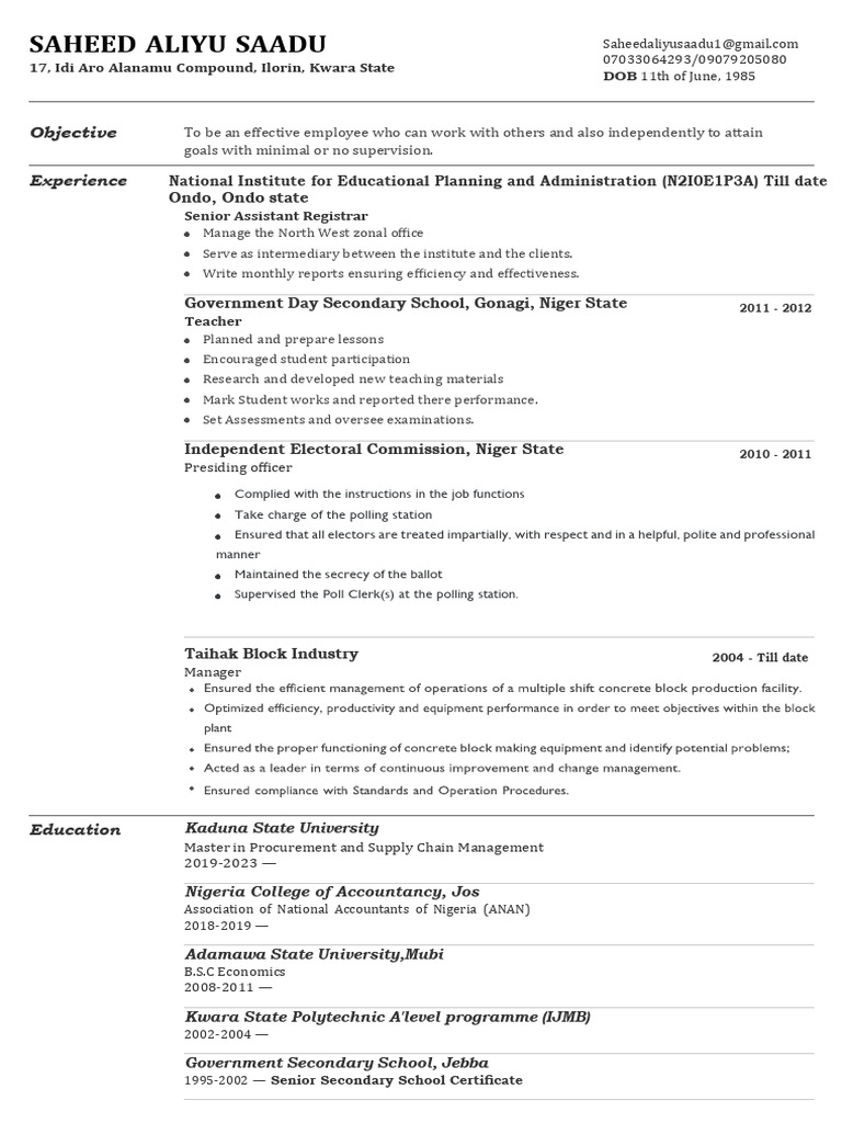 SAHEED ALIYU SAADU -CV | PDF