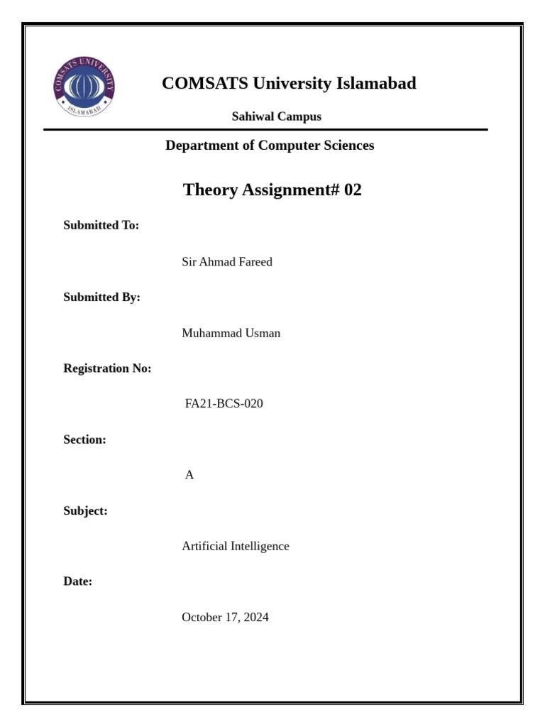 FA21-BCS-020 (AI Assignment 2) | PDF | Models Of Computation | Theoretical Computer Science