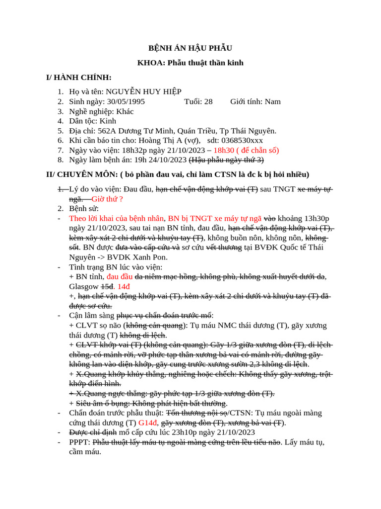BỆNH ÁN CTSN | PDF