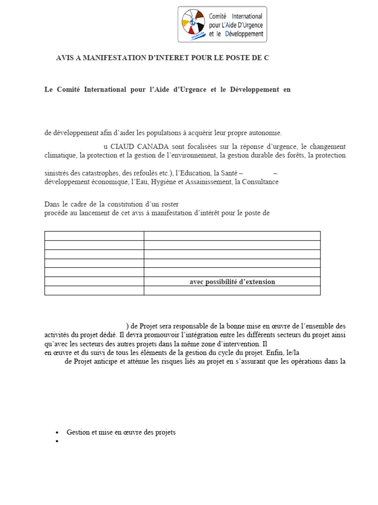 CIAUD Tchad AVP TPM01 Coordo Terrain v2 | PDF | Gestion des ressources ...