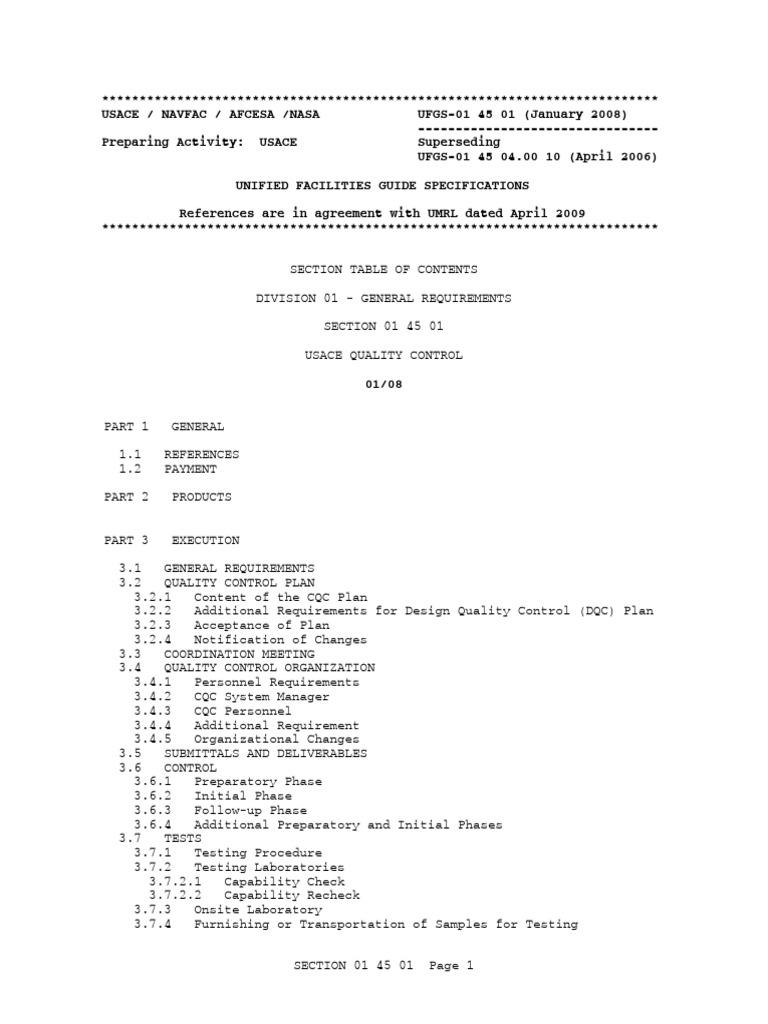 UFGS 01 45 01 | PDF | Specification (Technical Standard) | Laboratories