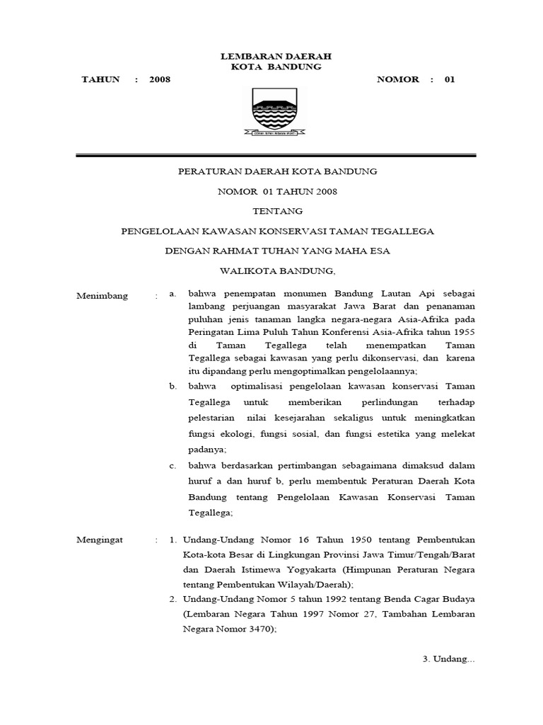 PERDA NO.01 THN 2008 TTG Pengawasan Kawasan Konservasi Taman | PDF