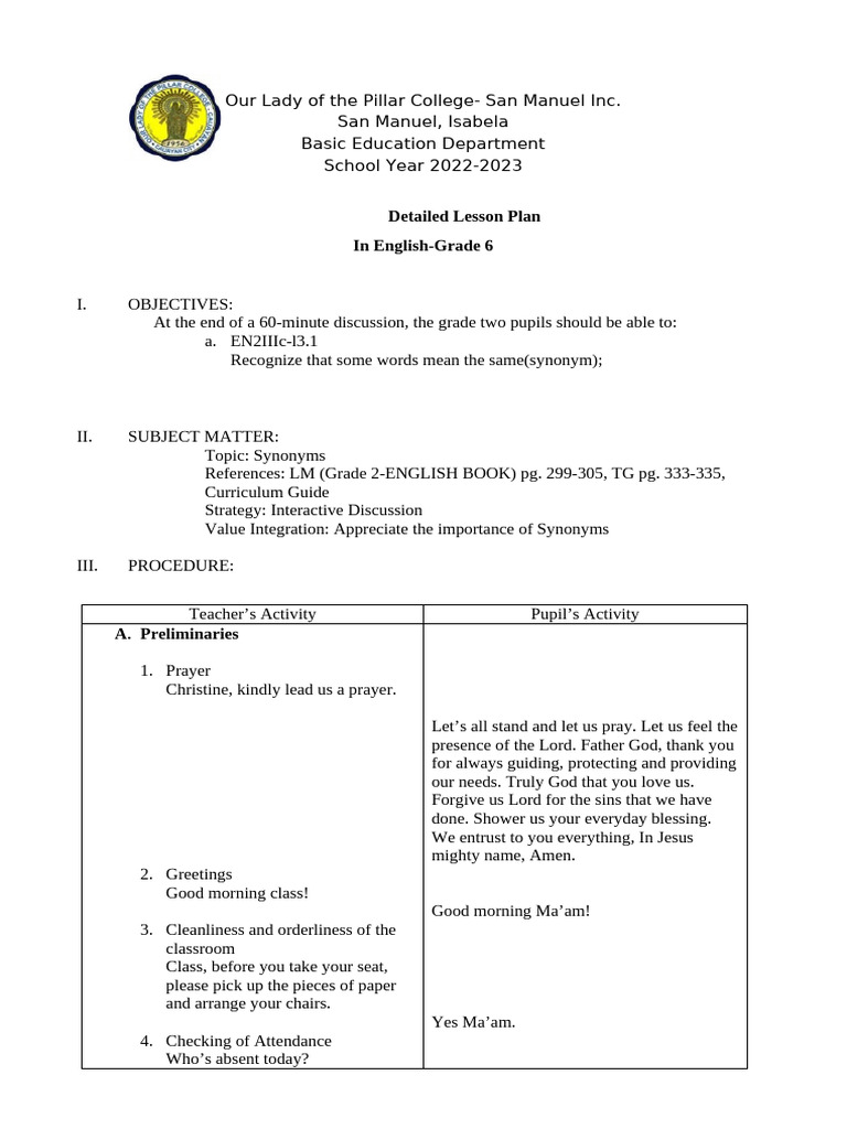 DLP Sample | PDF | Prayer