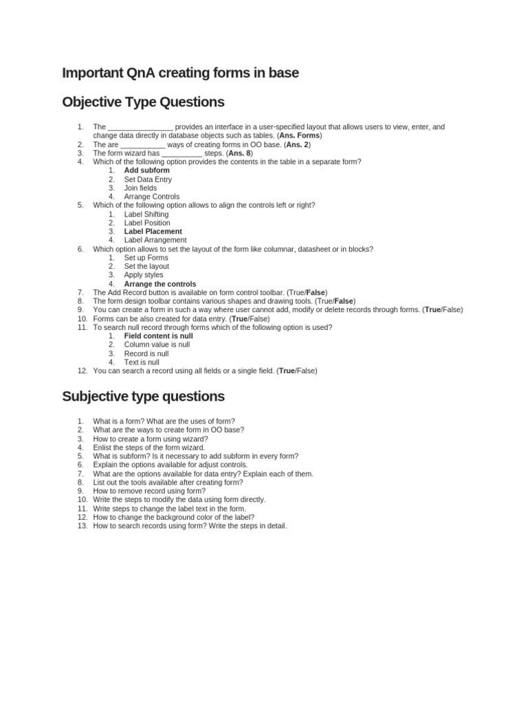 Important QnA Creating Forms in Base | PDF