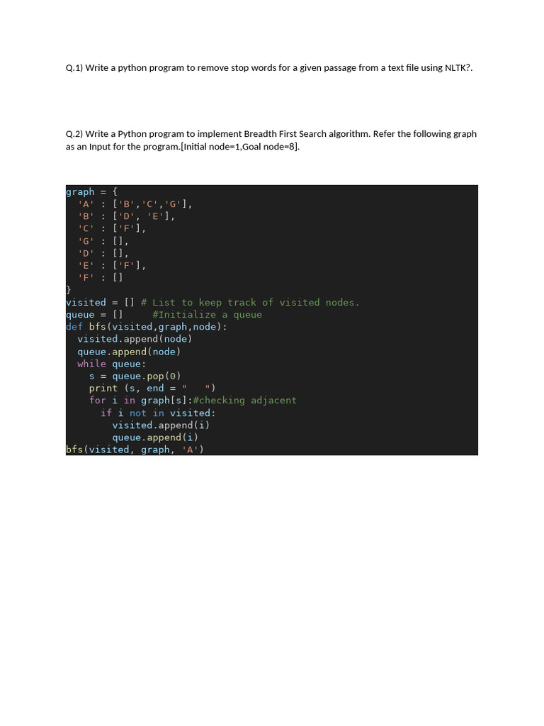 Python: Remove Stop Words & BFS | PDF | Teaching Methods & Materials | Computers