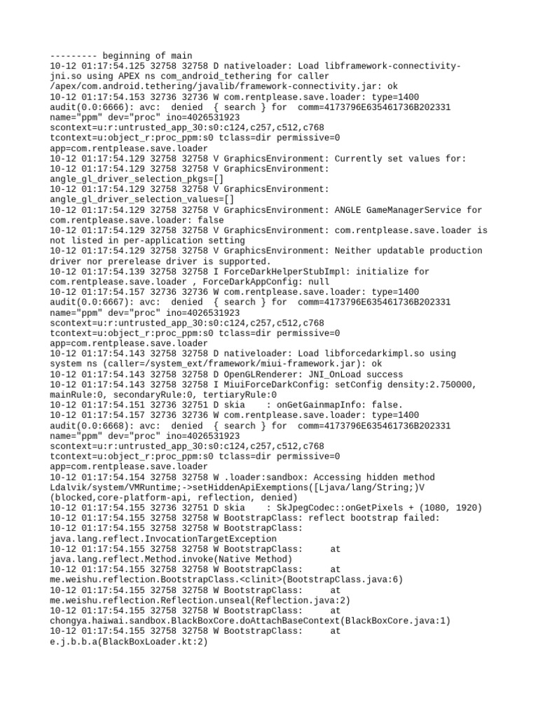 Com - Rentplease.save - Loader Logcat | PDF | Text File | Android (Operating System)