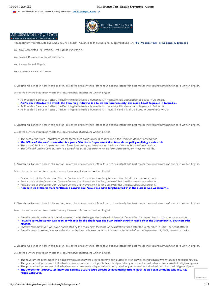 FSO Practice Test - English Expression (Test 1) | PDF | Corruption ...