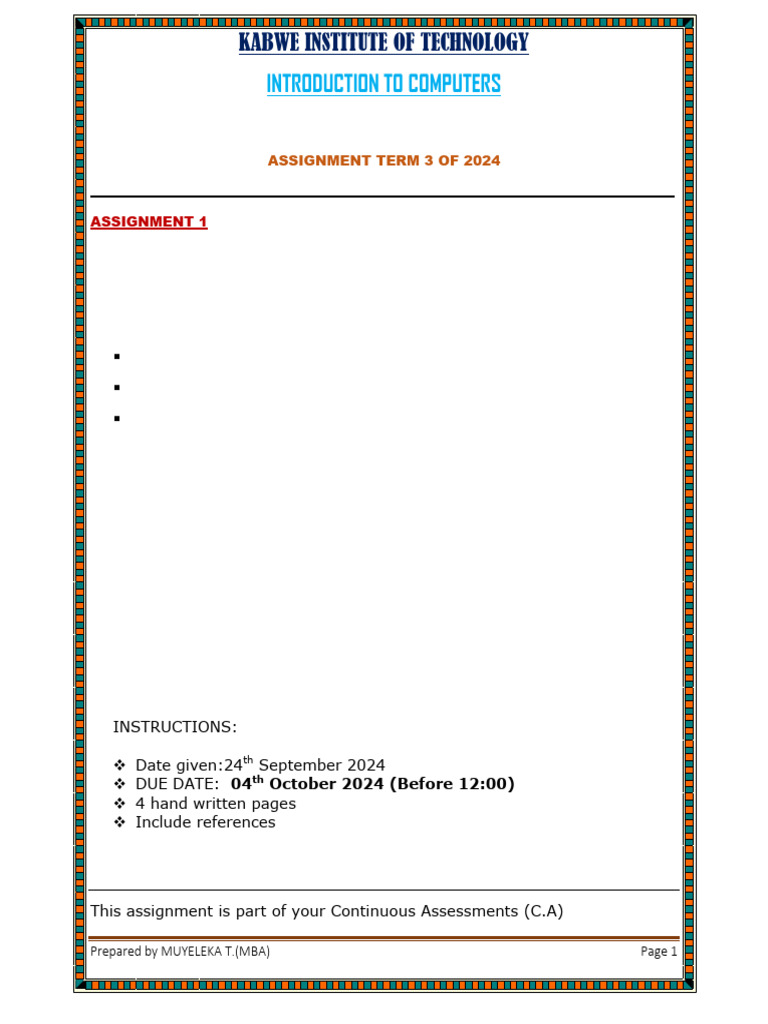 Computer Assignment 1 Term 3 2024 | PDF | Business | Computers