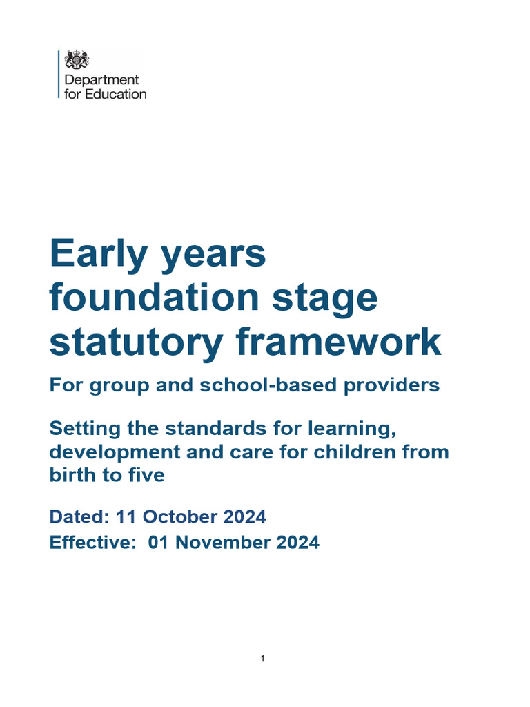 EYFS Statutory Framework For Group and School - Based Providers | PDF ...